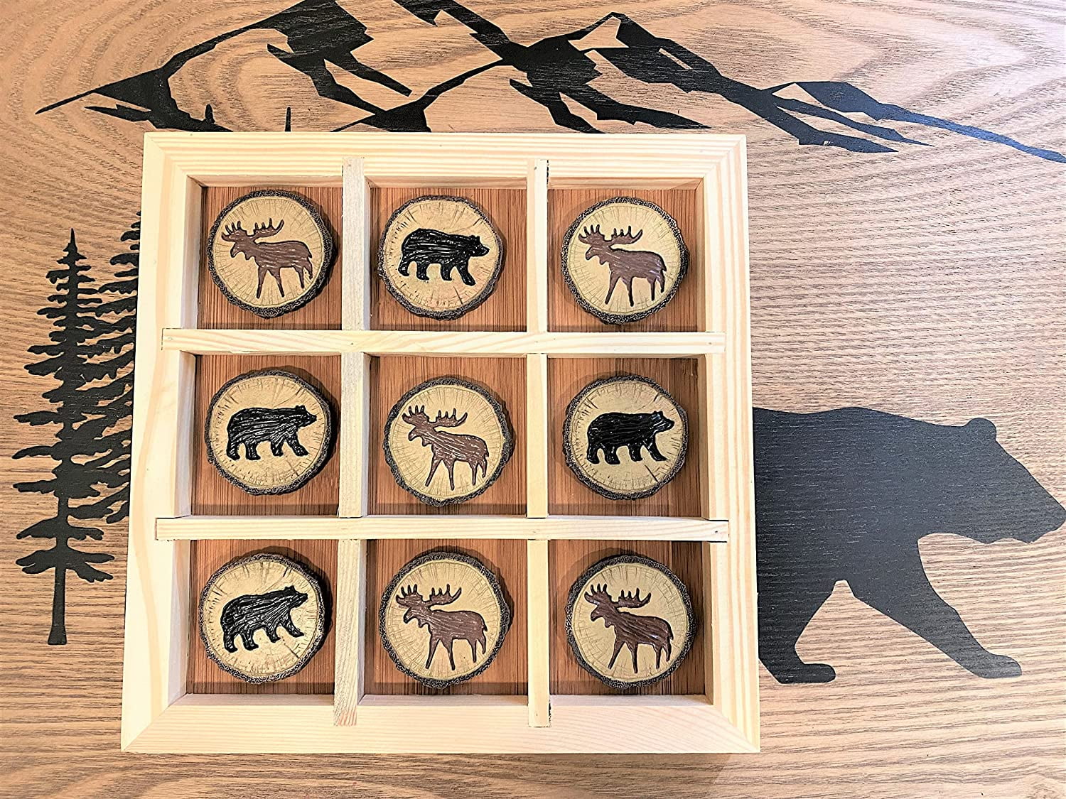 Bear Moose Tic Tac Toe Family Board Game Night Rustic Cabin Lodge Style ...