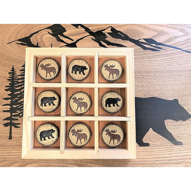 Bear Moose Tic Tac Toe Family Board Game Night Rustic Cabin Lodge Style ...