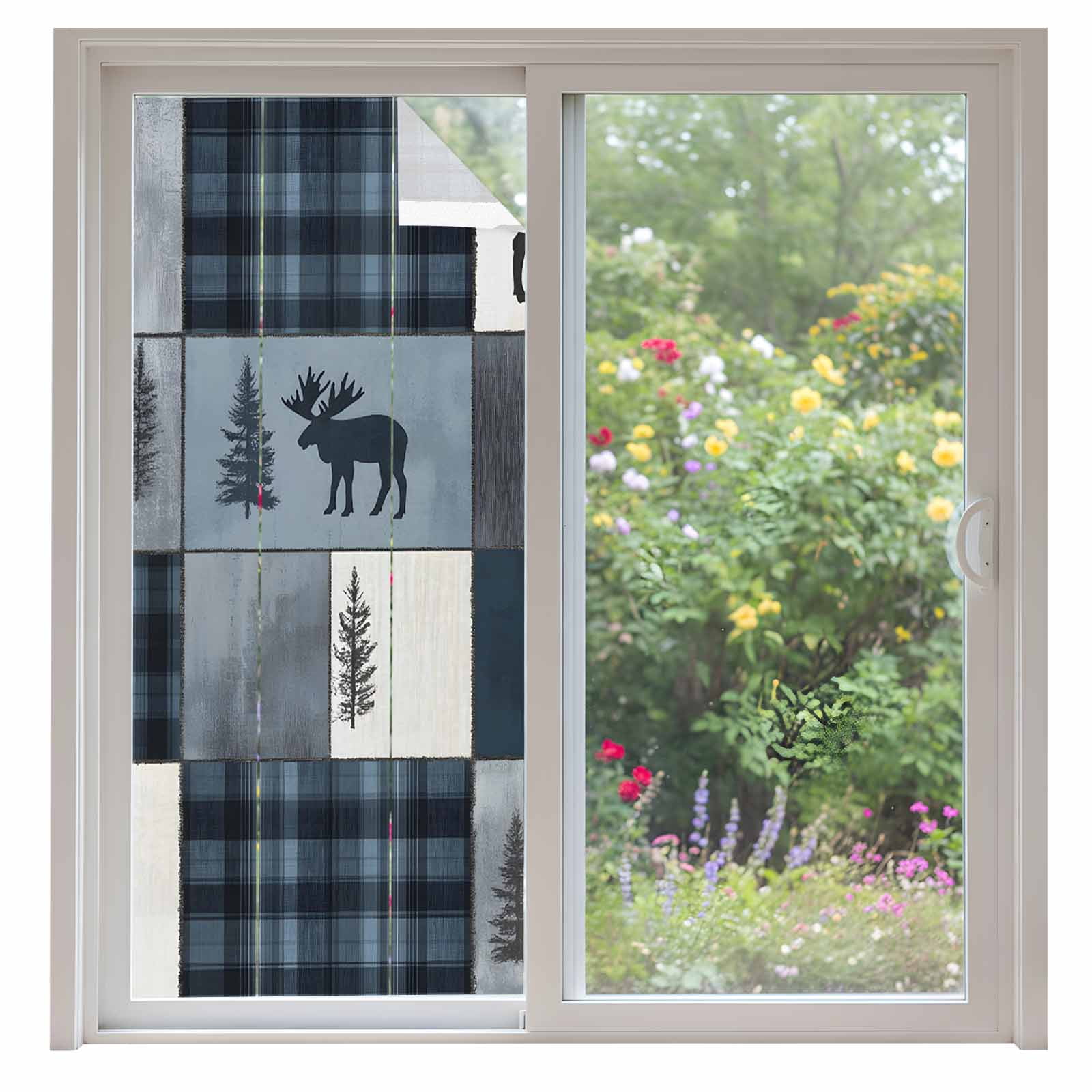 Bear Moose Window Privacy Film Blue Retro Forest Wild Animal Buffalo ...