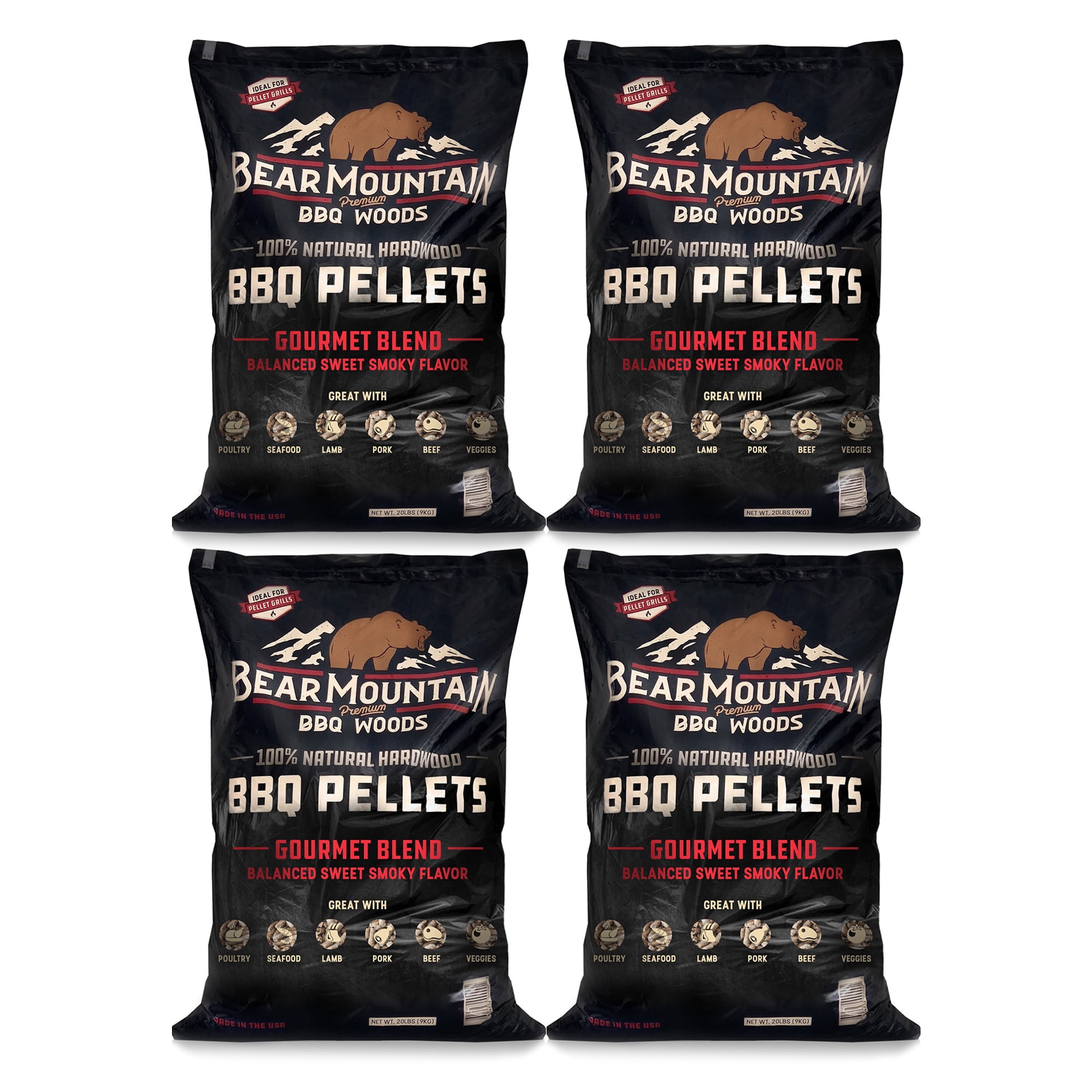 Bear Mountain Gourmet Blend BBQ Grill Wood Smoking Pellets, 20 lbs, 4 ...