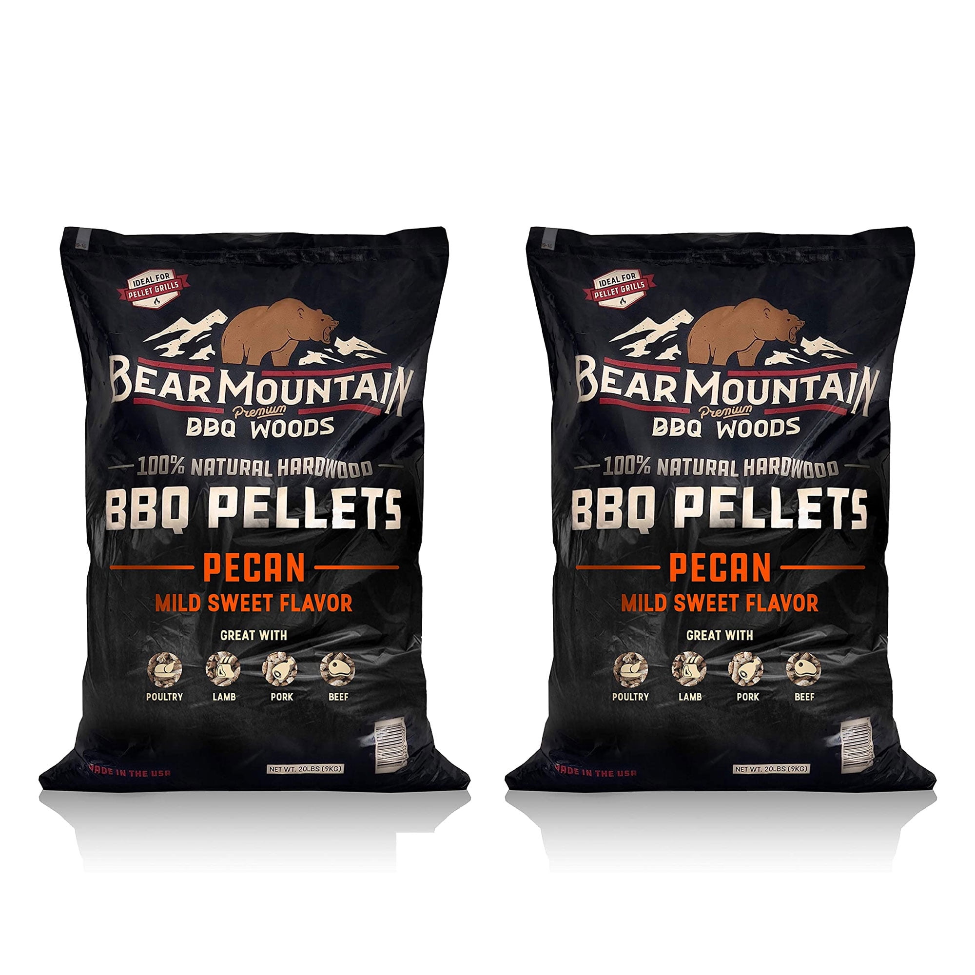 Bear Mountain BBQ Natural Hardwood Pecan Flavor Pellets, 20lbs (2 Pack ...