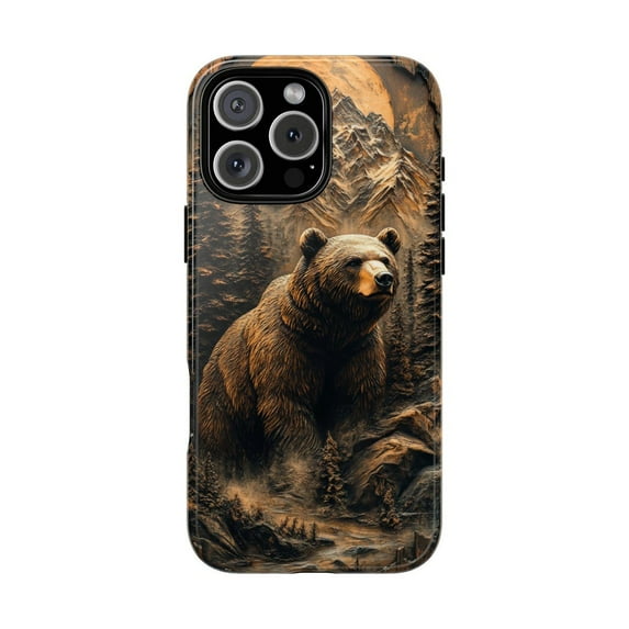Bear Mountain Carved Wood Rustic Forest Theme Rugged Protective Case ...