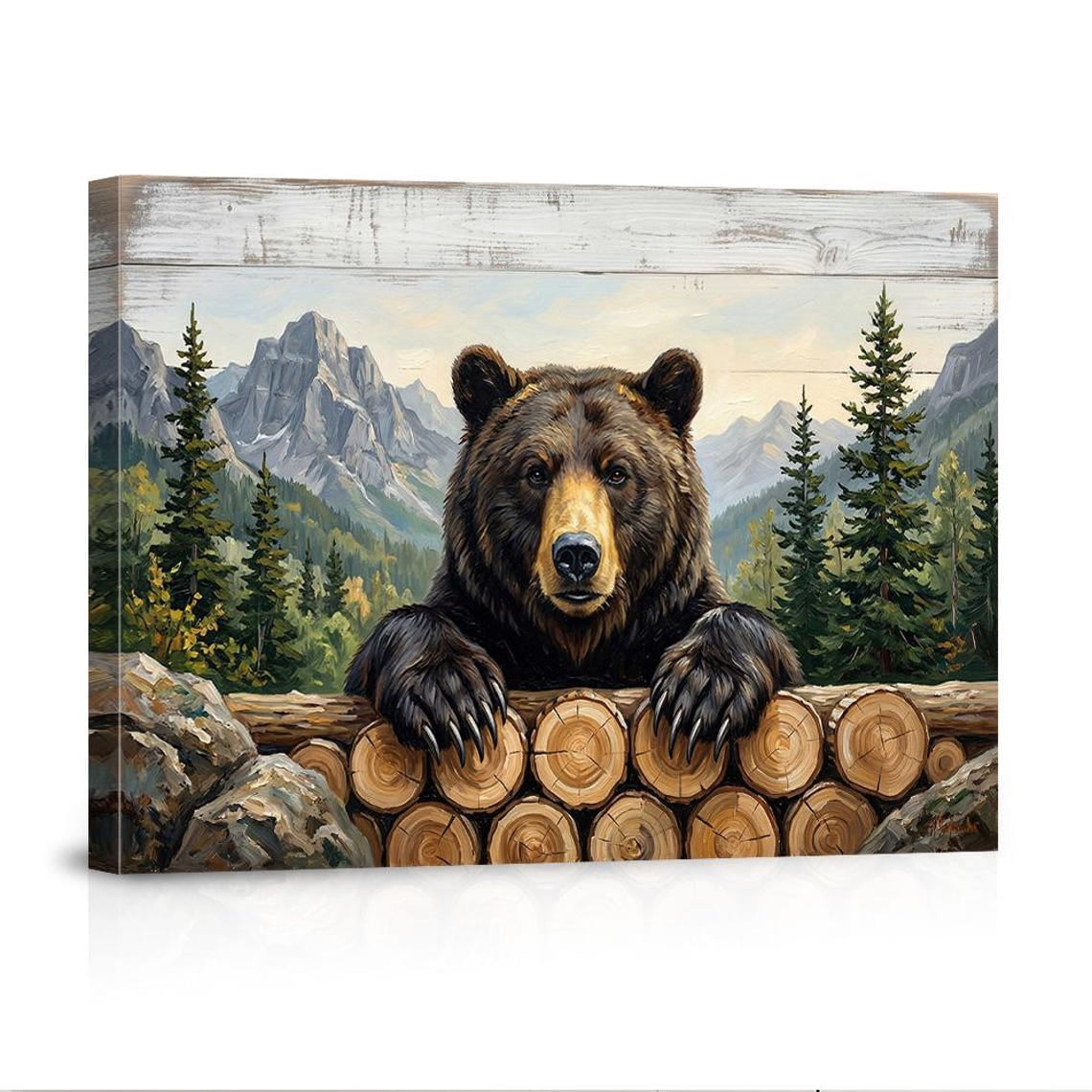 Bear Mountain Landscape Woodland Animal Rustic Log Cabin Grizzly Nature ...