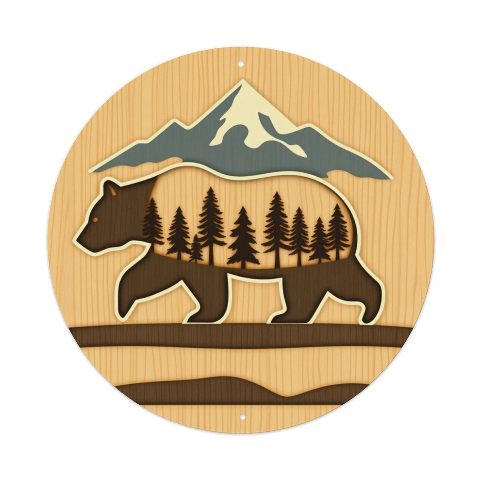 Bear Mountain Silhouette7.9x7.9in Round Aluminum Plaque Wall Art, UV ...