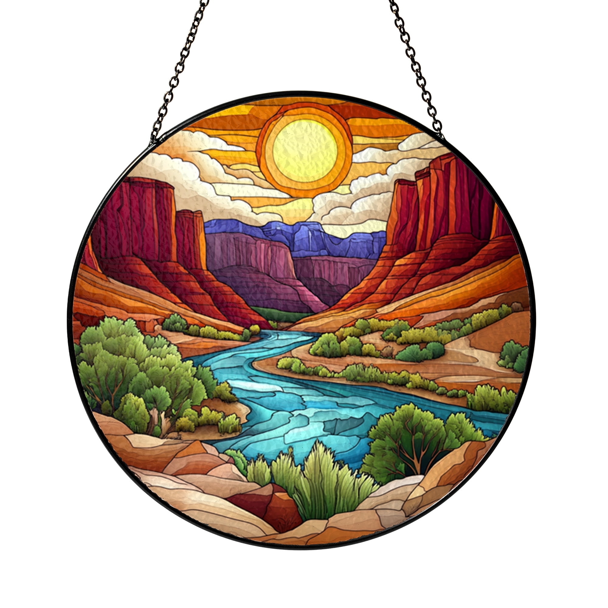 Bear Mountain Theme Fantasy Stained Glass Window Hanging, Decorative ...