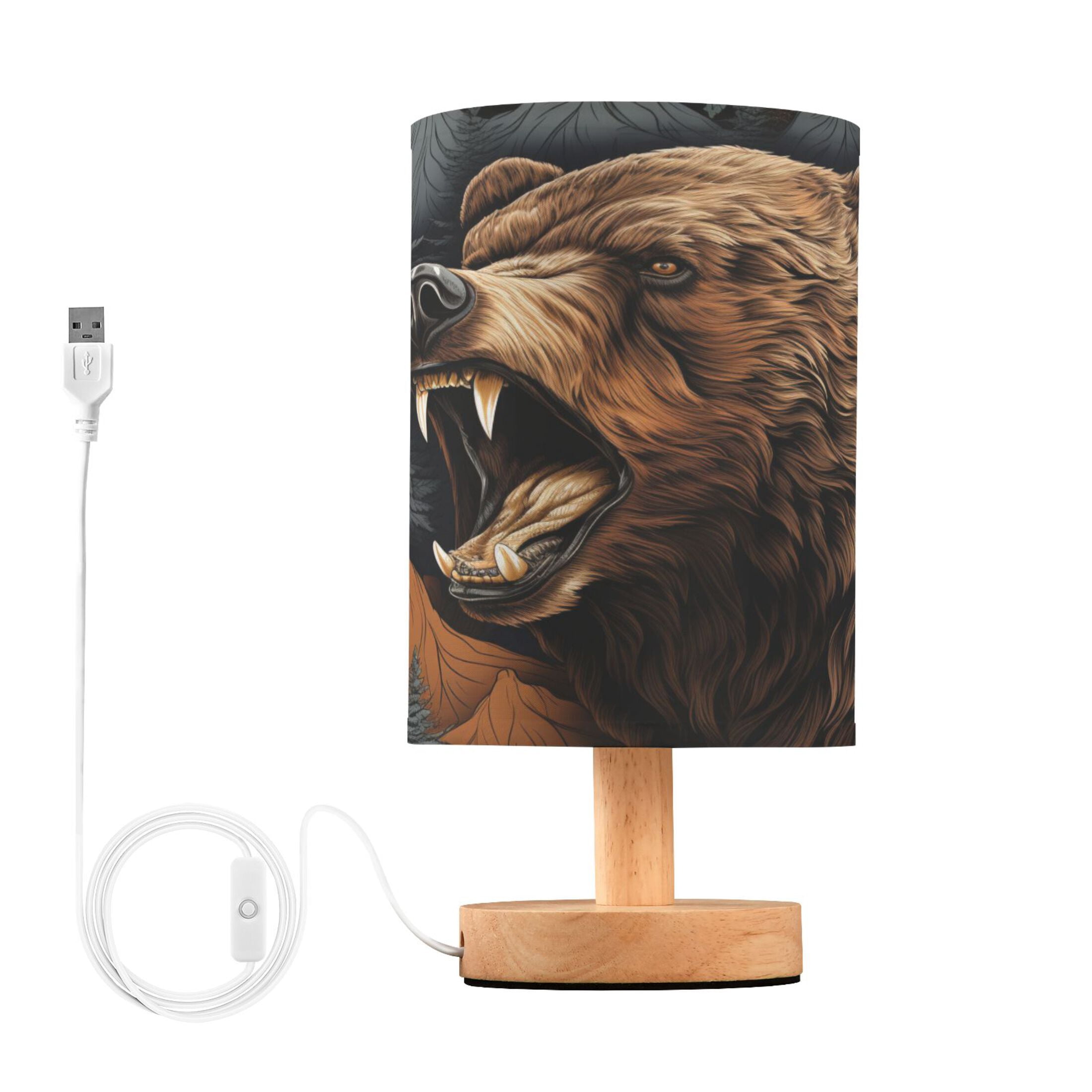 Bear Mountains Trees Table Lamp USB Bedside Desk Nightstand Lamp ...
