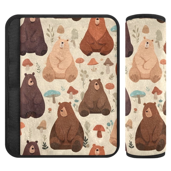 Bear Mushroom Pattern Car Seat Belt Covers 2 Pack Soft Flannel Padded ...