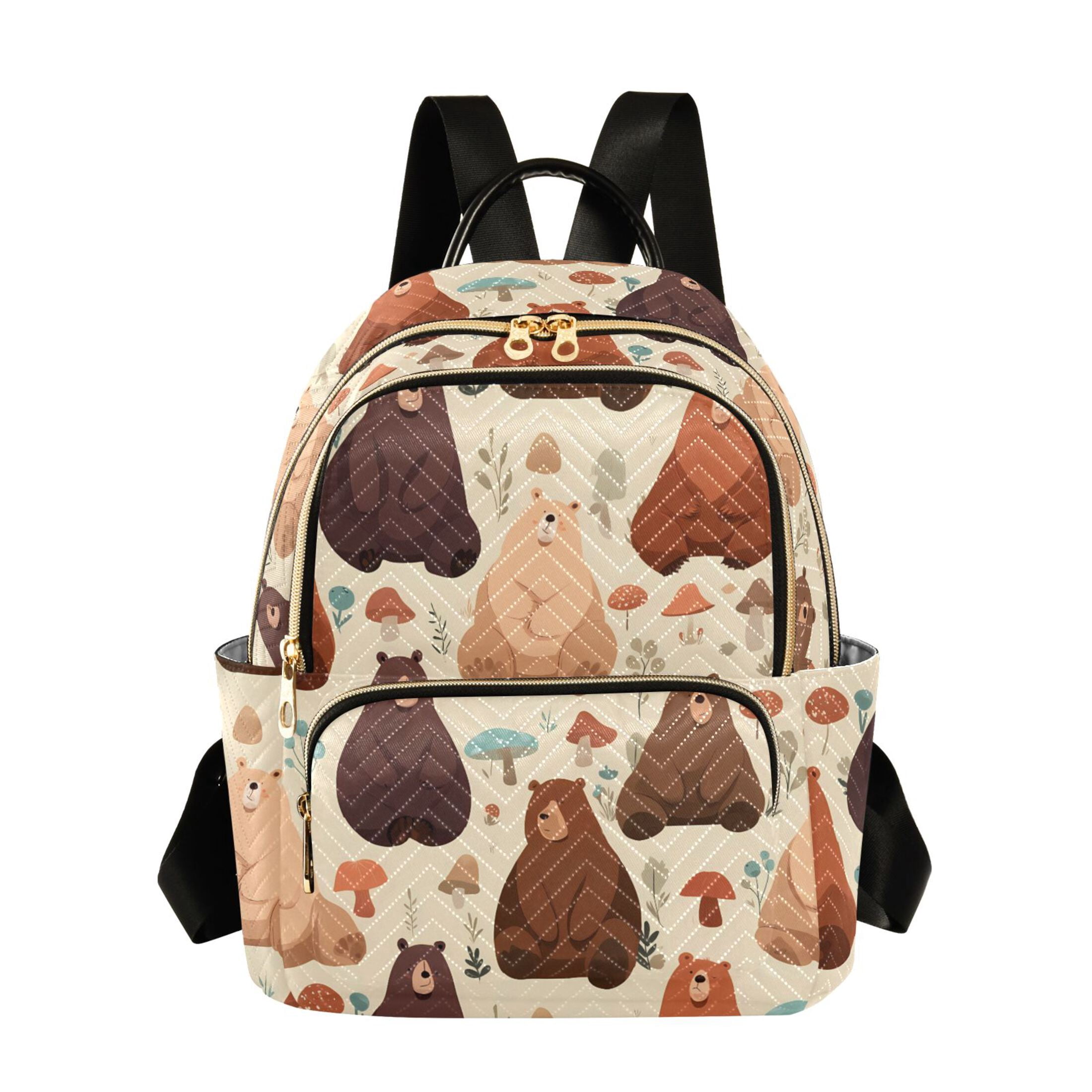 Bear Mushroom Pattern Fashion Backpack Quilted Lightweight Women Travel ...