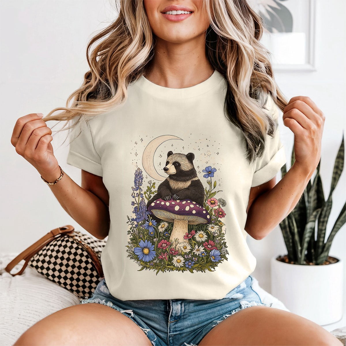 Bear Mushroom Whimsical Bears Animals Womens T-Shirt Forest Wildlife ...