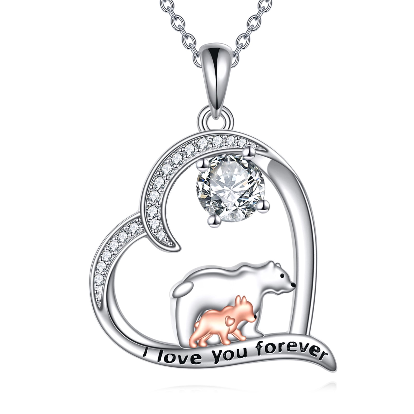 Bear Necklace Sterling Silver Love Heart Pendant Jewelry Mother's Day ...