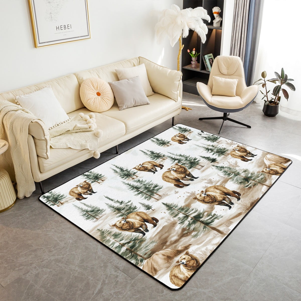 Bear Non Slip Rugs Bedroom Living Room,Cartoon Woodland Animal Area Rug ...