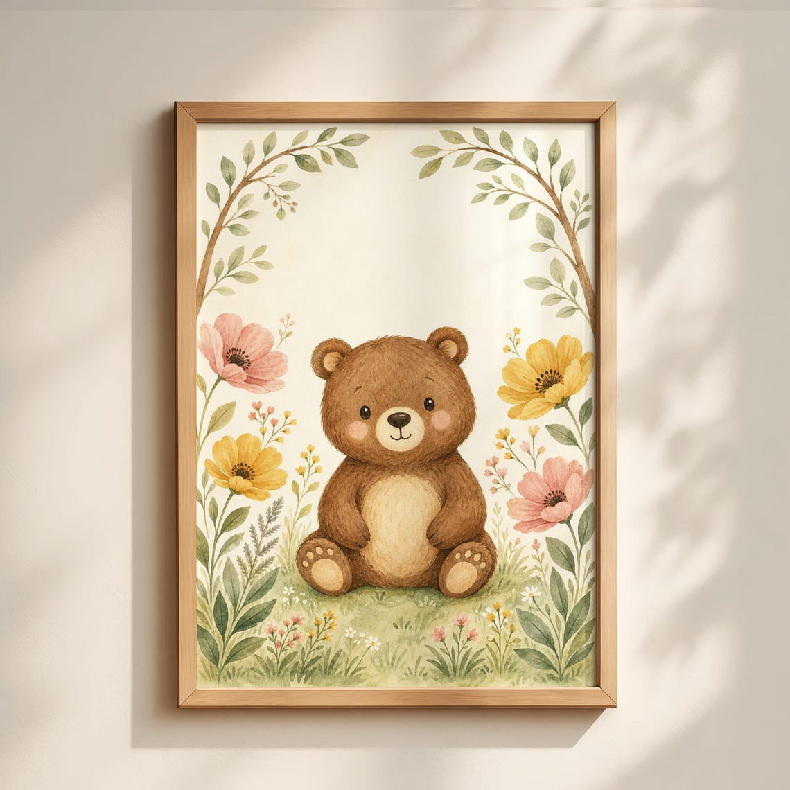 Bear Nursery Poster, Woodland Floral Animal Art Print, Unframed Paper ...