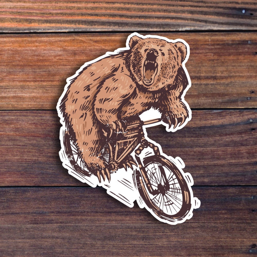 Bear On Bike Sticker, Bike Sticker, Bear Sticker, Cycling Sticker ...