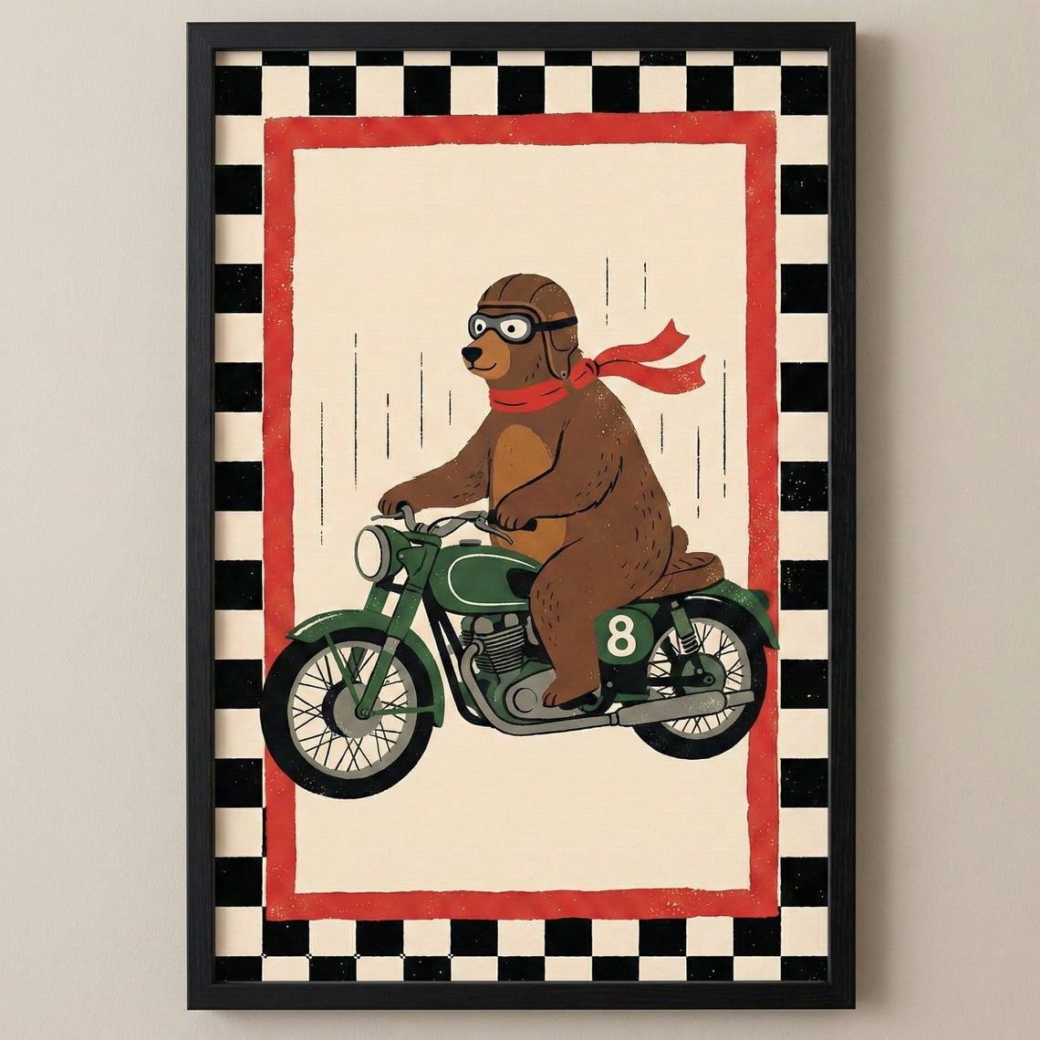Bear On Vintage Motorbike Mid Century Wall Art Retro Nursery Decor ...
