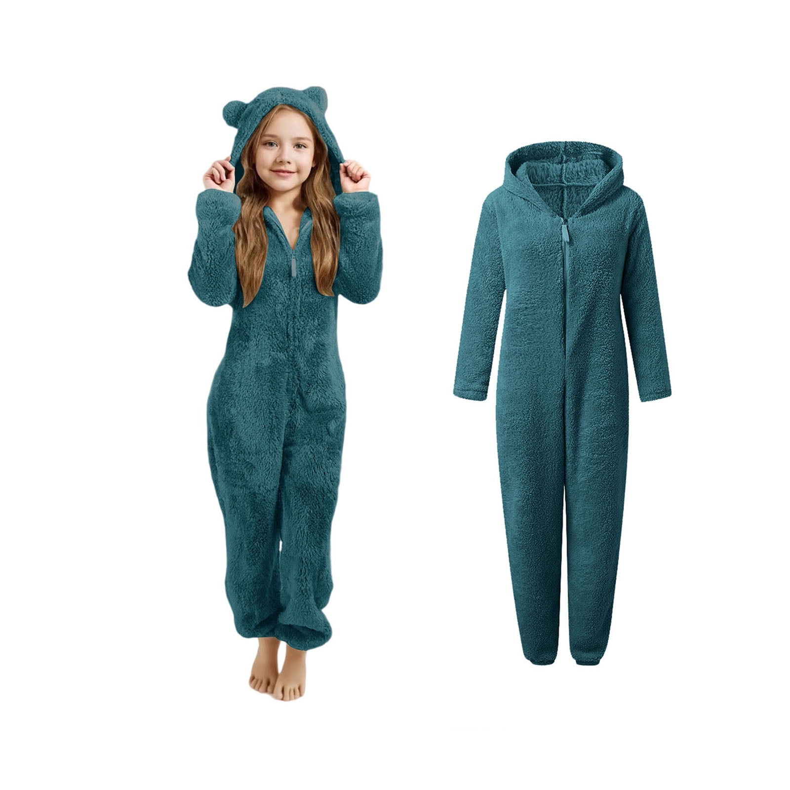 Bear Onesie Pajamas Bear Jumpsuits Kids Hooded Rompers Zip-Up Fall Pajamas One-Piece Loungewear ...