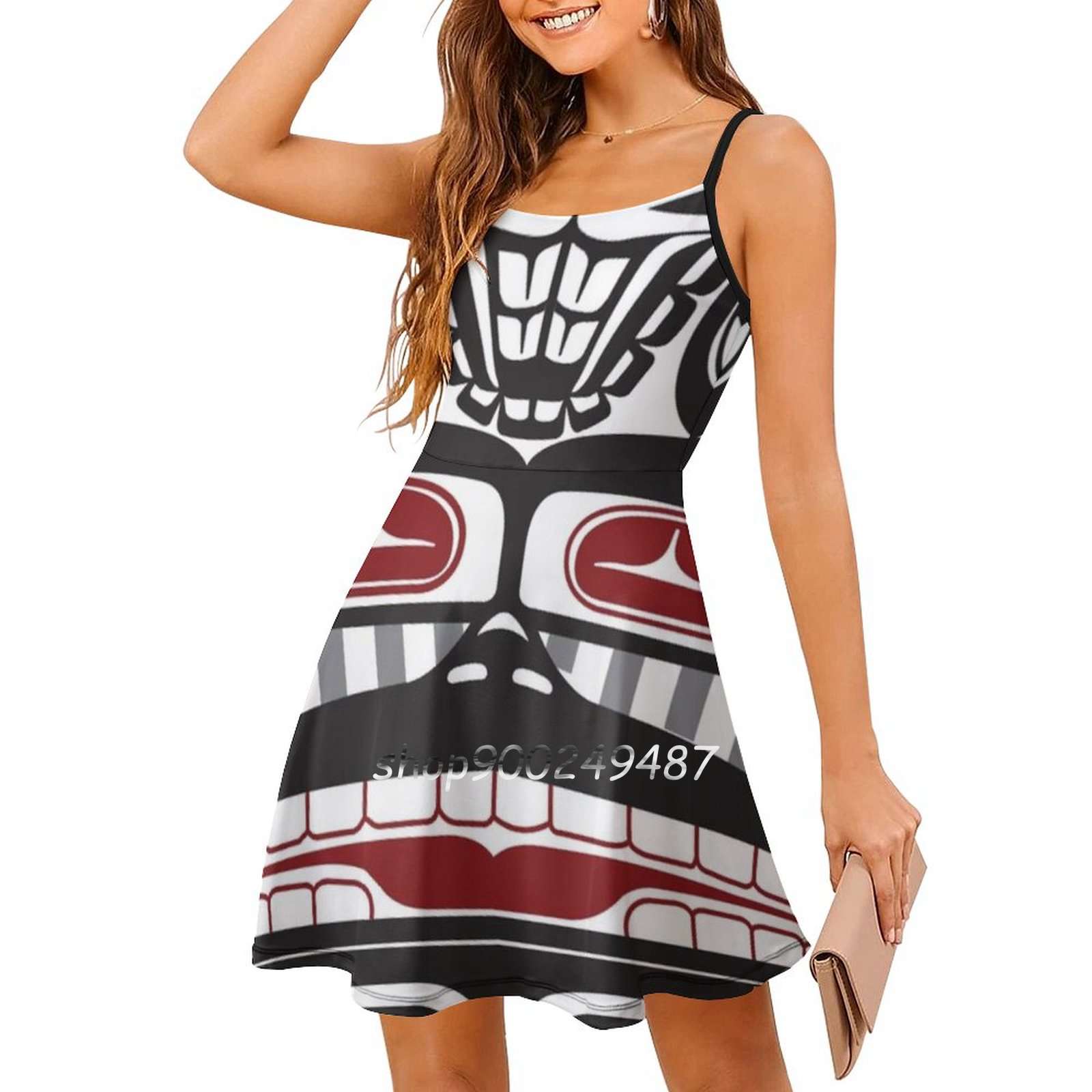 Bear Orca Totem Pole Coastal Salish Haida Square Neck Dress Sweet ...