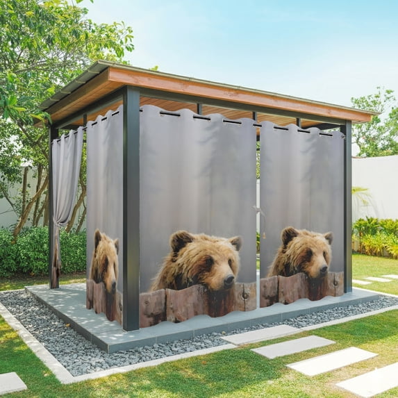 Bear Outdoor Curtains for Patio, Fog Misty Woods Animal Sunshade ...