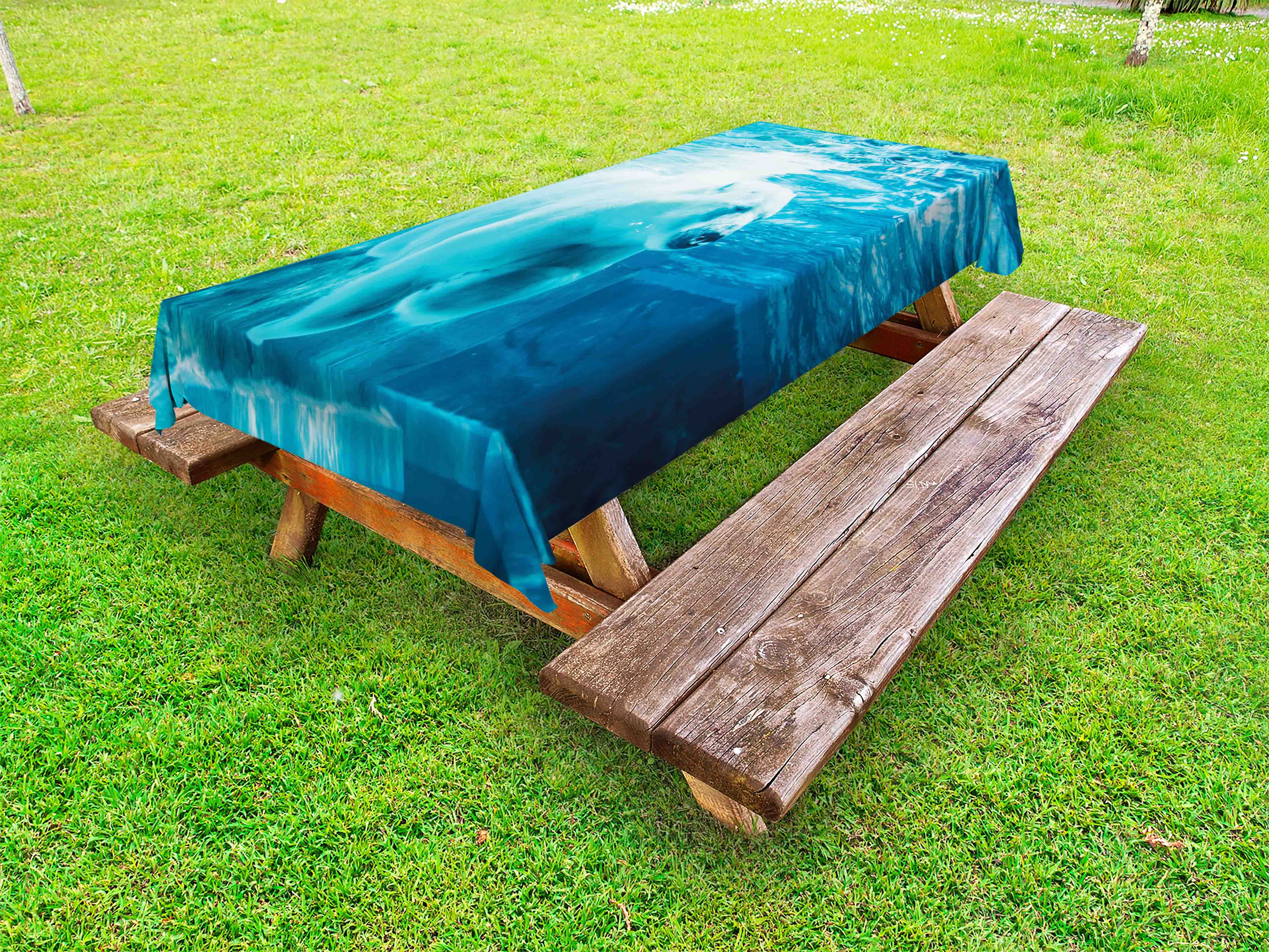 Bear Outdoor Tablecloth, Arctic Polar Bear Dipping into Water Swimming ...