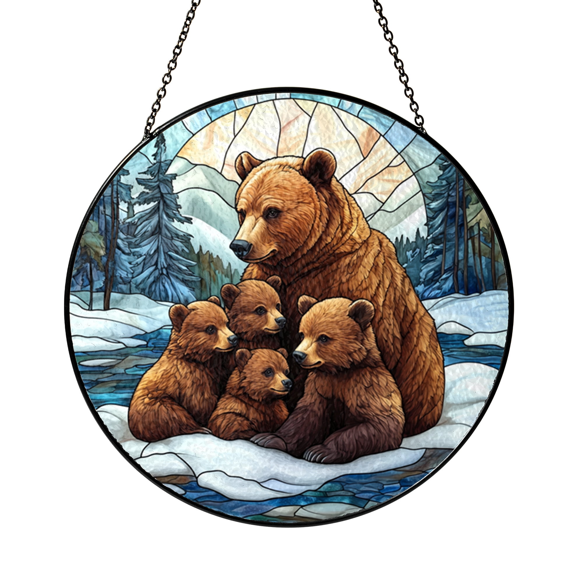 Bear Pair Forest Scene Stained Glass Style Window Hanging – Wildlife ...