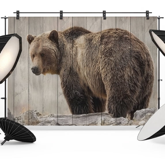 Bear Photography Backdrop 10x8FT, Farmhouse Rustic Animals Wooden ...