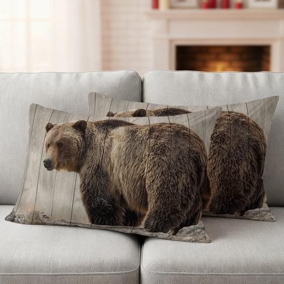 Bear Pillow Covers 2 Pack Farmhouse Rustic Animals Wooden Texture ...