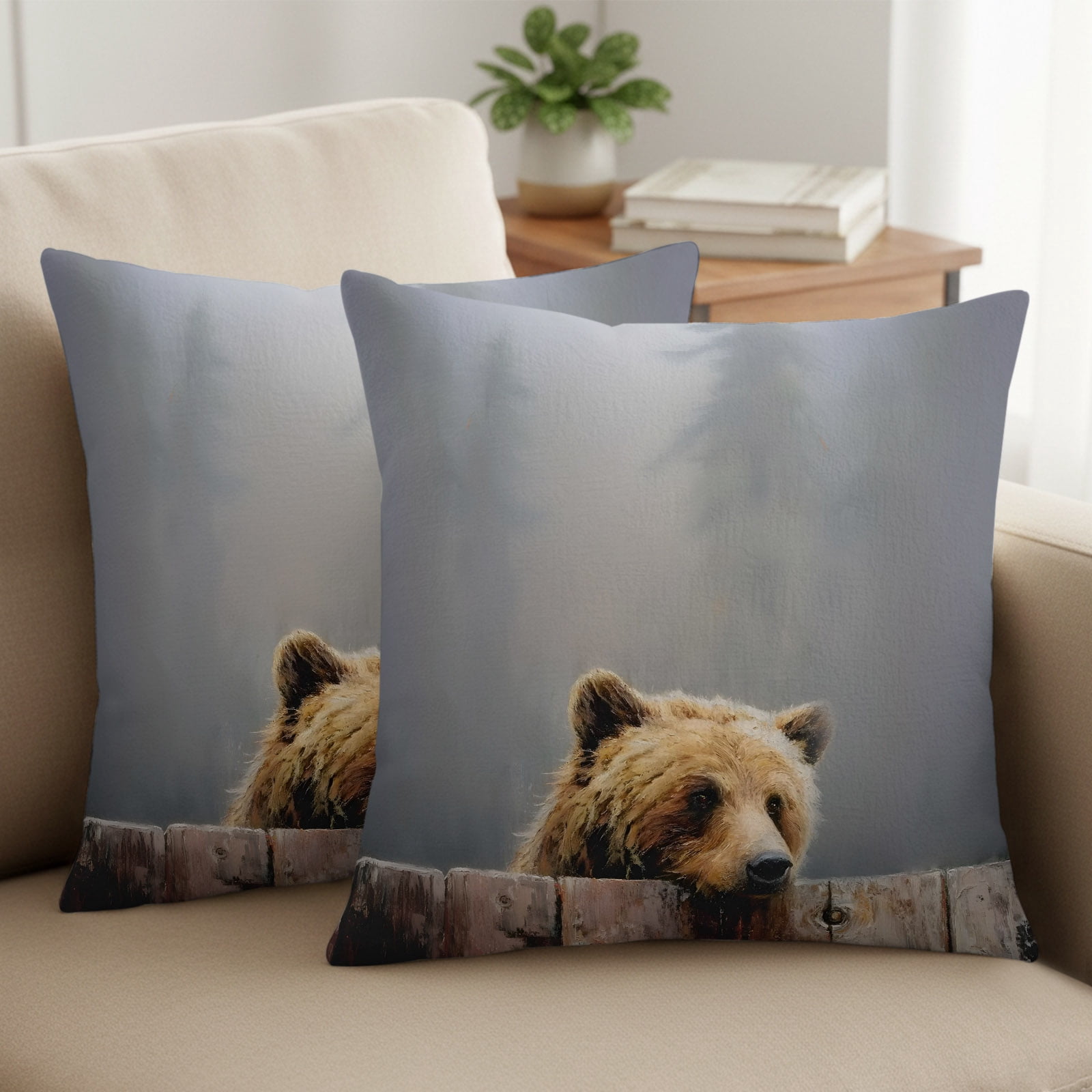 Bear Pillow Covers Set of 2, Fog Misty Woods Animal 20x20 Inch ...