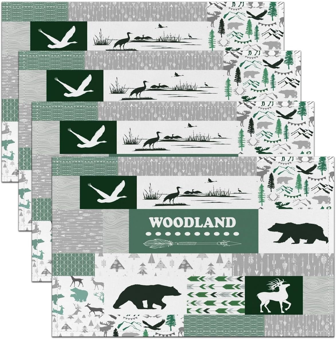 Bear Placemats Set of 4 Deer Flying Mallard Placemats for Dining Table ...