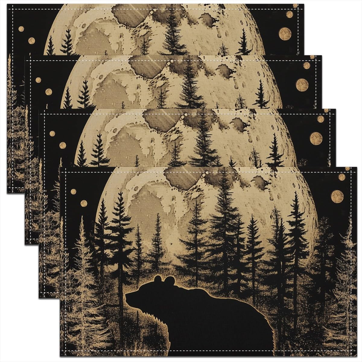 Bear Placemats Set of 4 Rustic Table Mats for Party Kitchen Cabin ...
