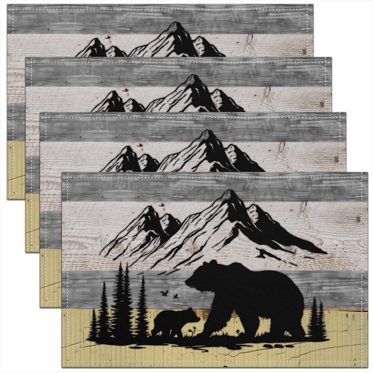 Bear Placemats Set of 4 Wild Animal Hunting Table Mats for Party ...