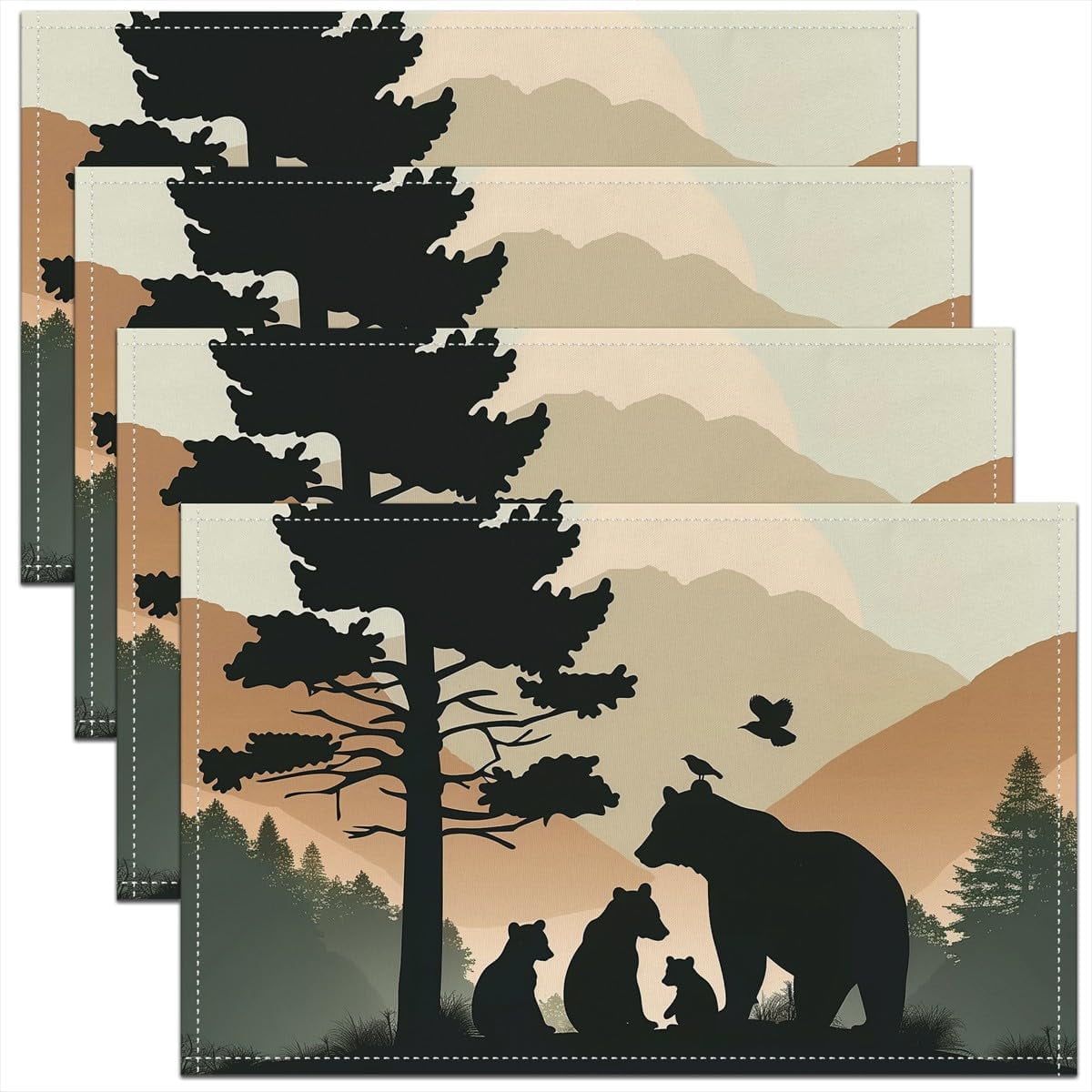 Bear Placemats Set of 4 Wild Animal Table Mats Rustic Cabin Country ...