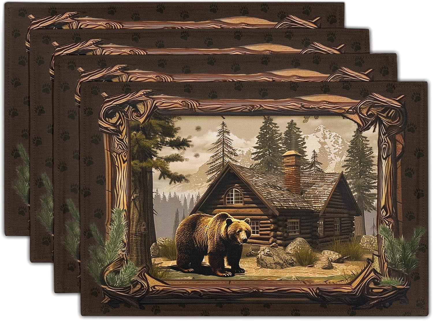 Bear Placemats Set of 4 - Lodge Cabin Place Mats 12x18 Inch Rustic ...