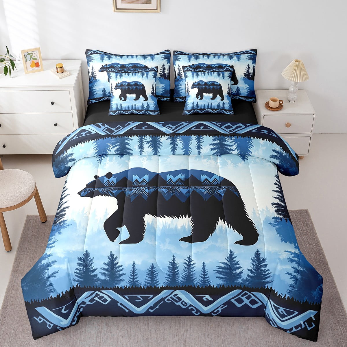 Bear Plaid King Bed in a Bag 7 Piece Western Jungle Style Bedding Sets ...