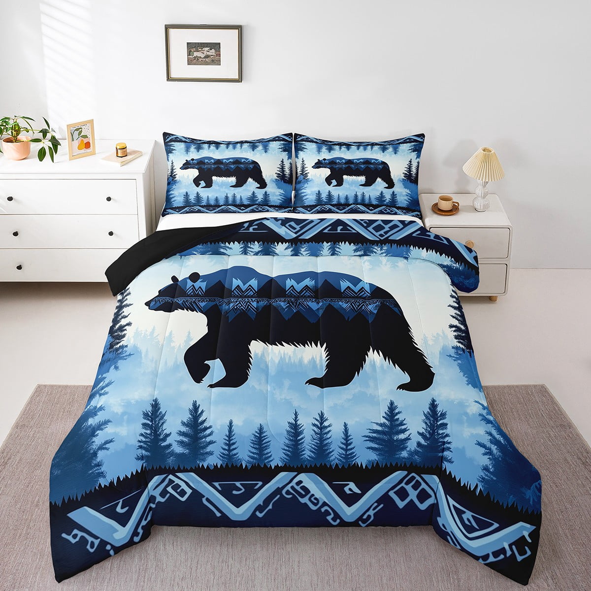 Bear Plaid King Comforter Set Western Jungle Style Bedding Sets Rustic ...