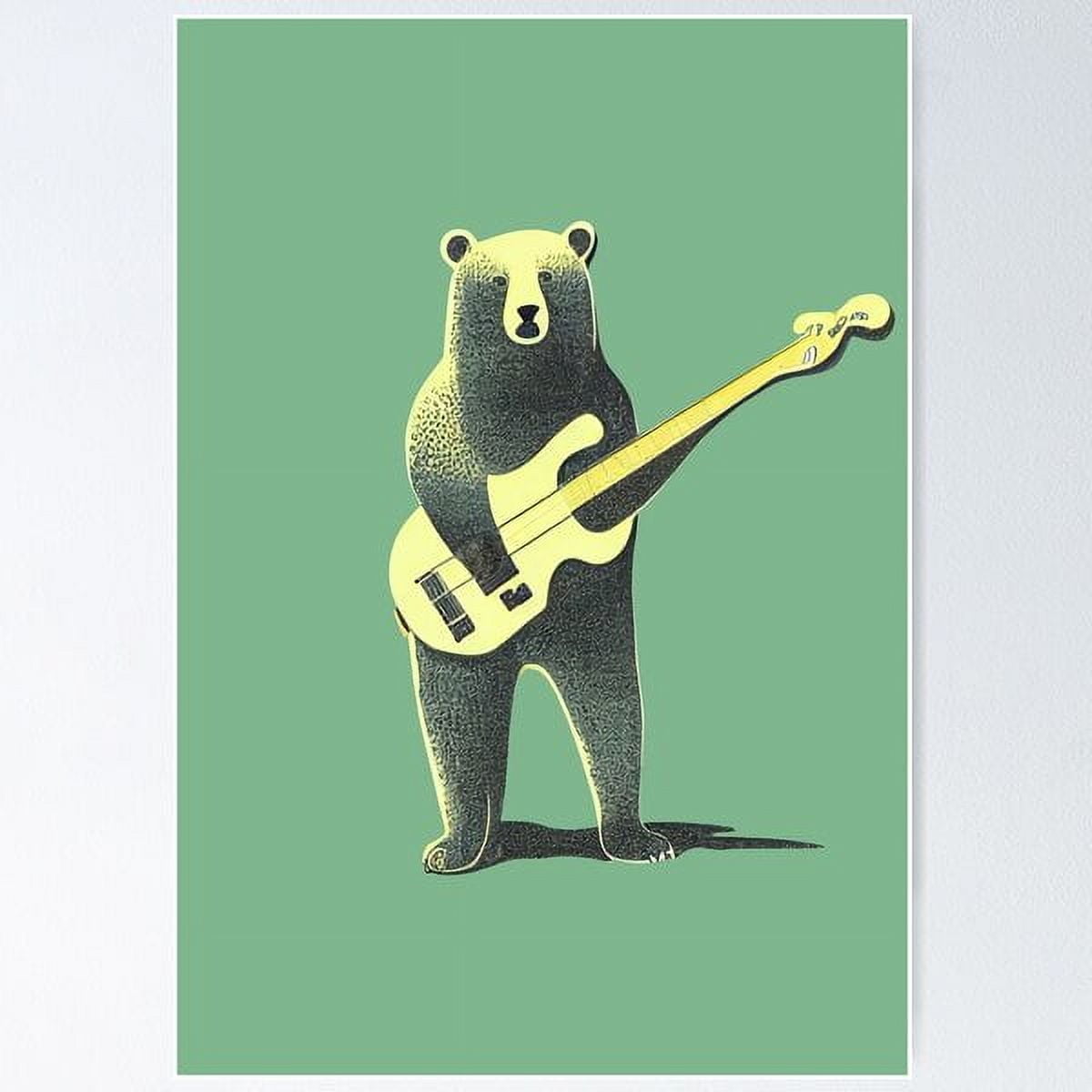 Bear Playing A Bass Guitar Poster Wall Art, Modern Wall Decor For ...