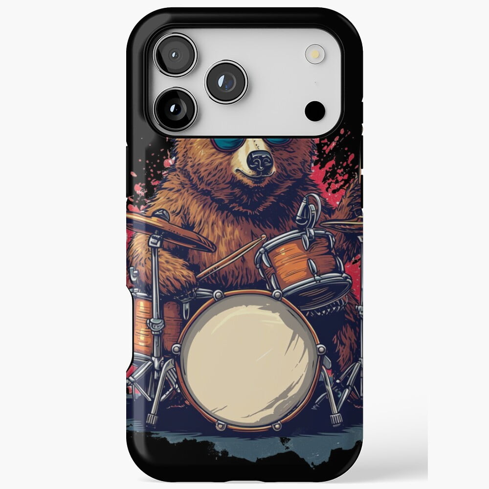 Bear Playing Drums Cartoon Music Phone Case Cover Compatible for iPhone ...