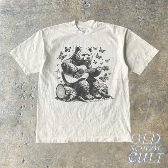 Bear Playing Guitar Retro Shirt, Funny Animal Shirt, Music Shirt, Bear ...