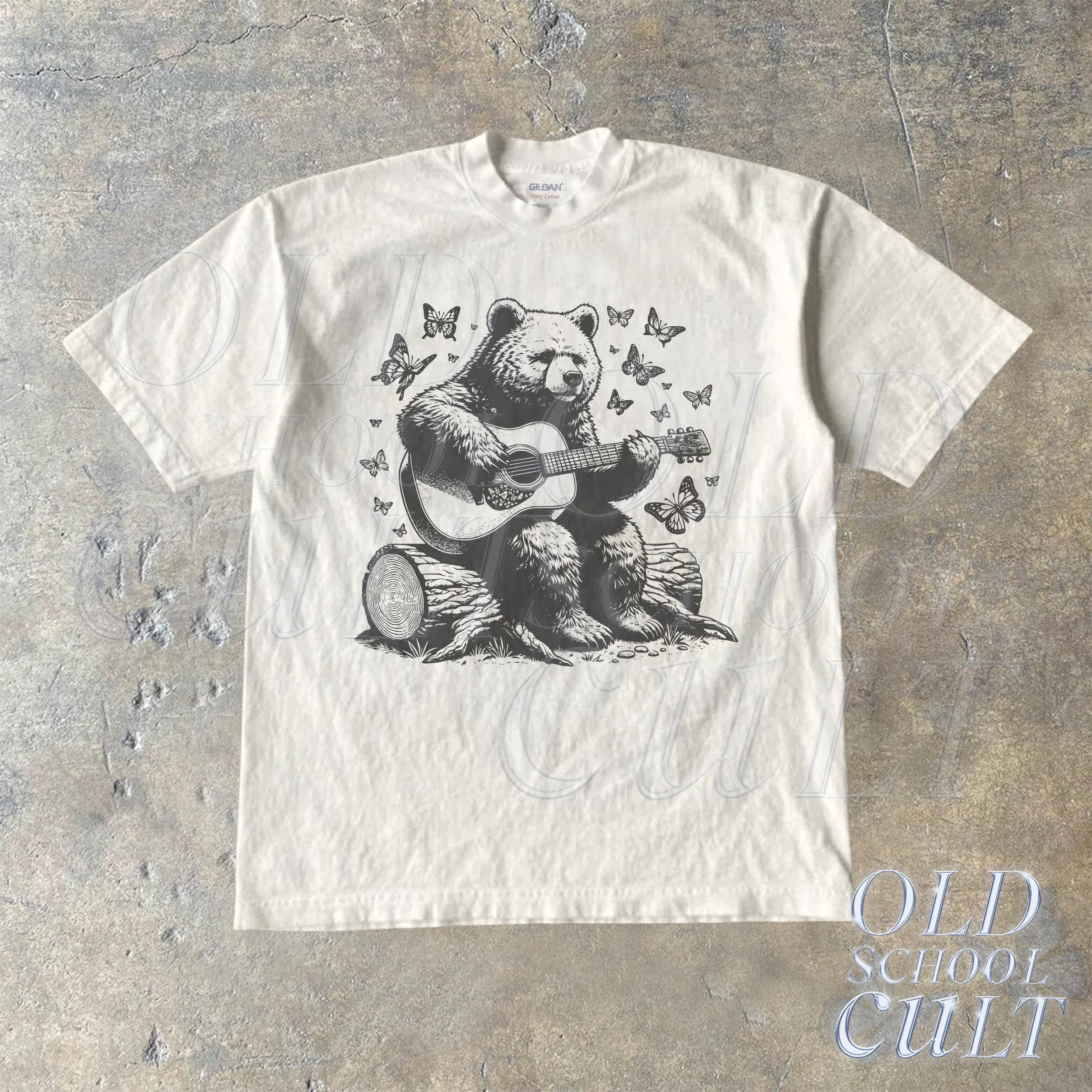 Bear Playing Guitar Retro Shirt, Vintage Funny Animal Shirt, Music ...