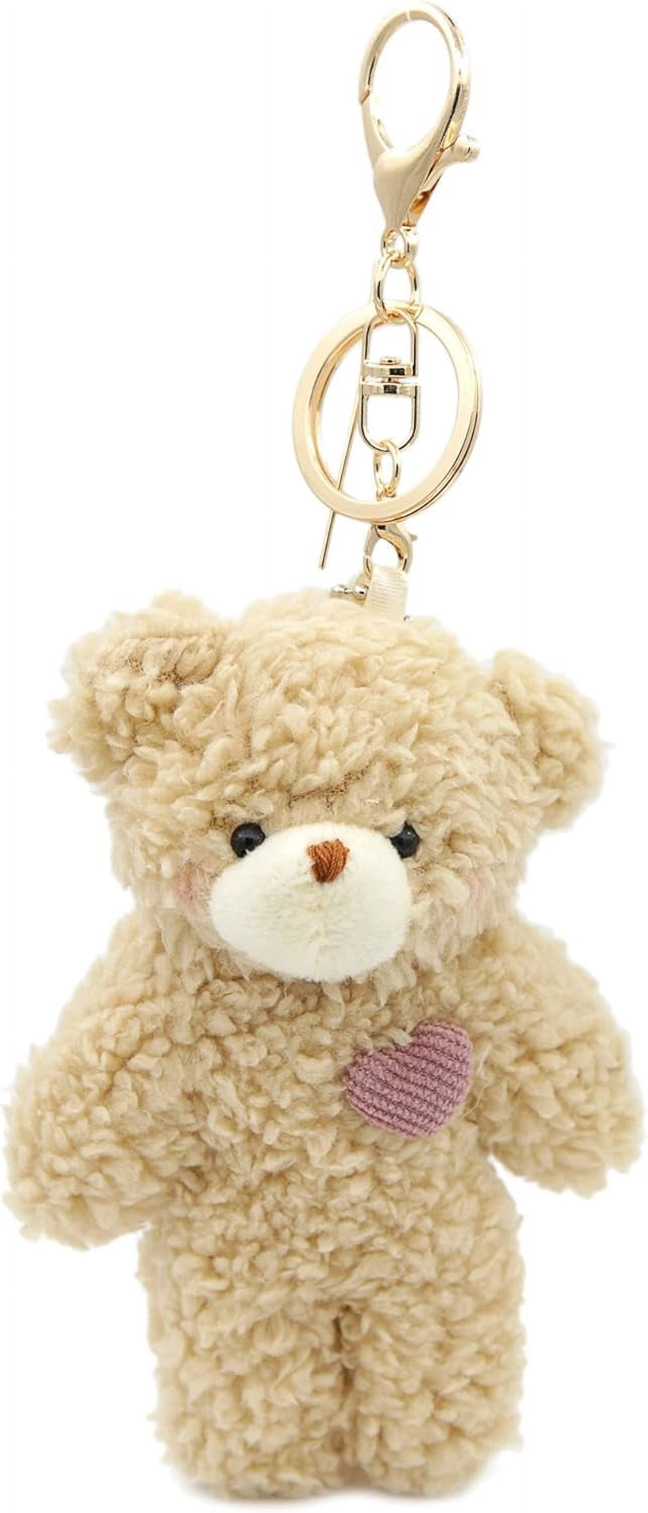 Bear Plush Keychain with Purple Heart, 5" Inch Backpack Purse Pendant ...