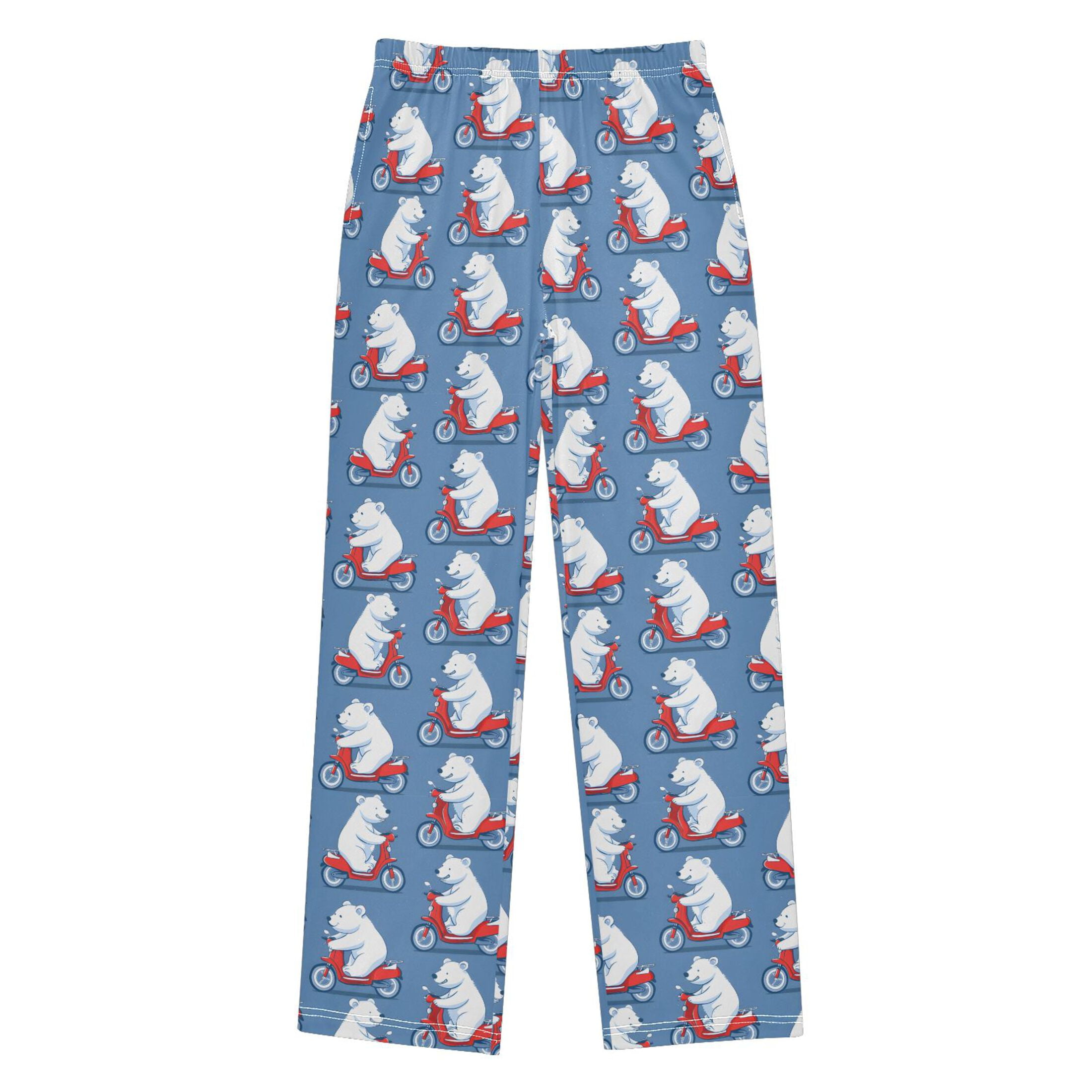 Bear Polar Riding Motocycle Bike Christmas Pajama Pants Soft and Lightweight Elastic Waistband ...