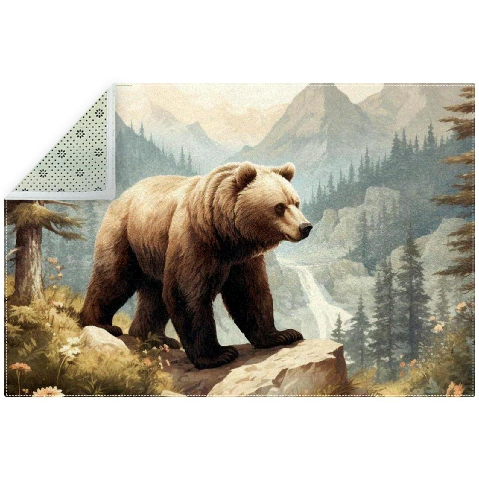 Bear Polyester Welcome Mat - Indoor/Outdoor Door Mat with Right-Angle ...