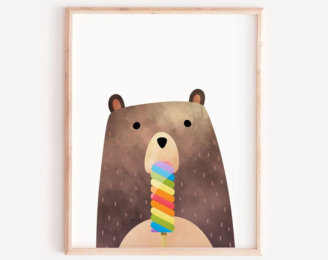 Bear Popsicle Wall Art, Popsicle Wall Decor, Bear Print, Cute Wall ...