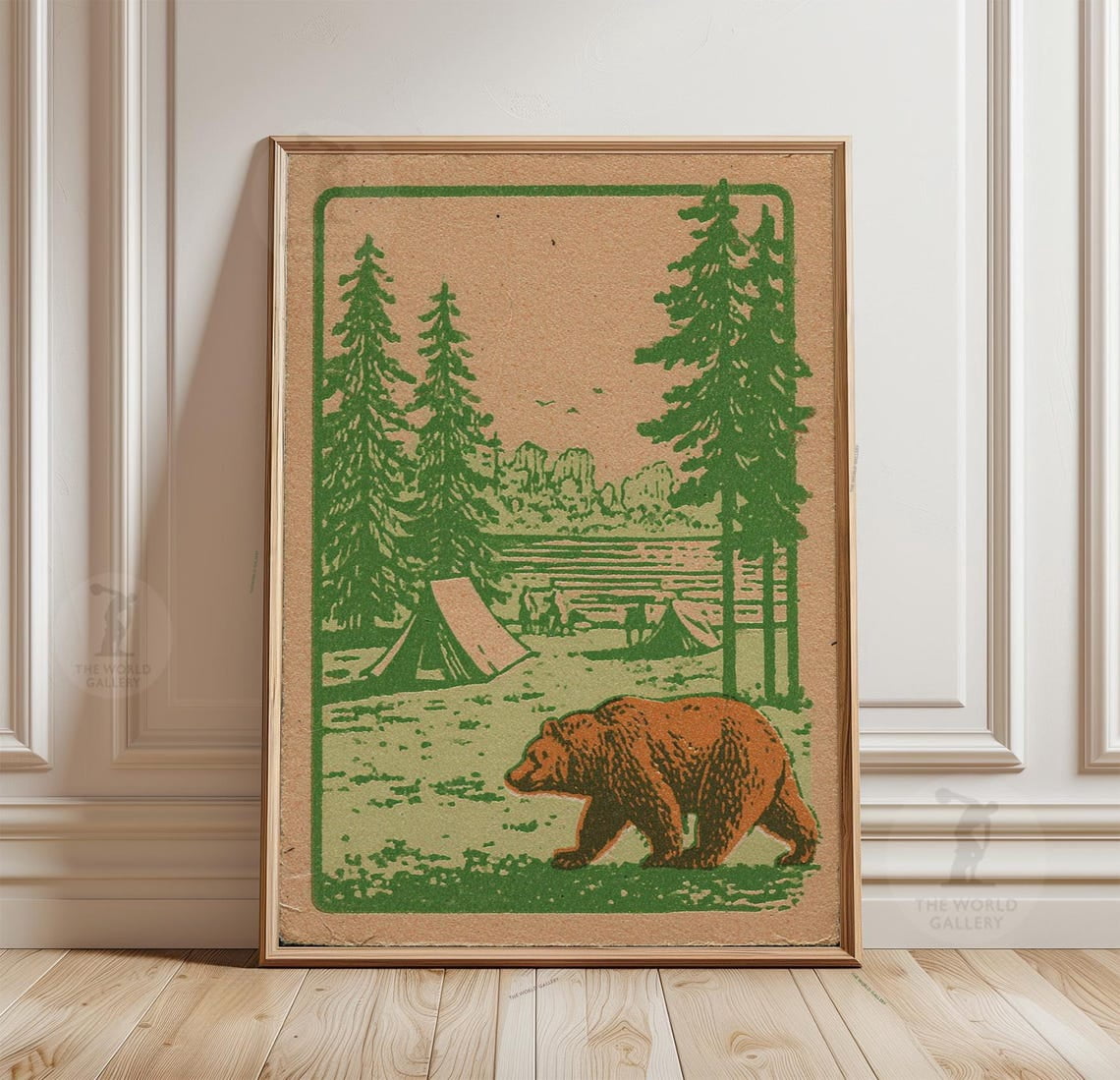 Bear Poster Vintage Camping Wall Art Forest Nature Illustration Art ...