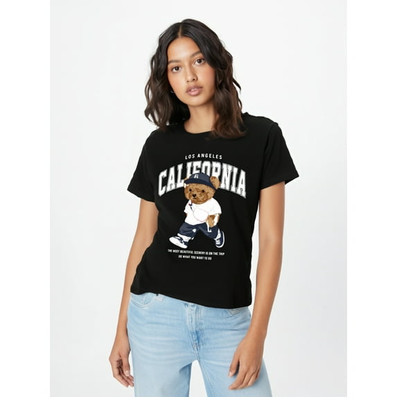 Bear Print T-shirt, Short Sleeve Crew Neck Casual Top For Summer ...