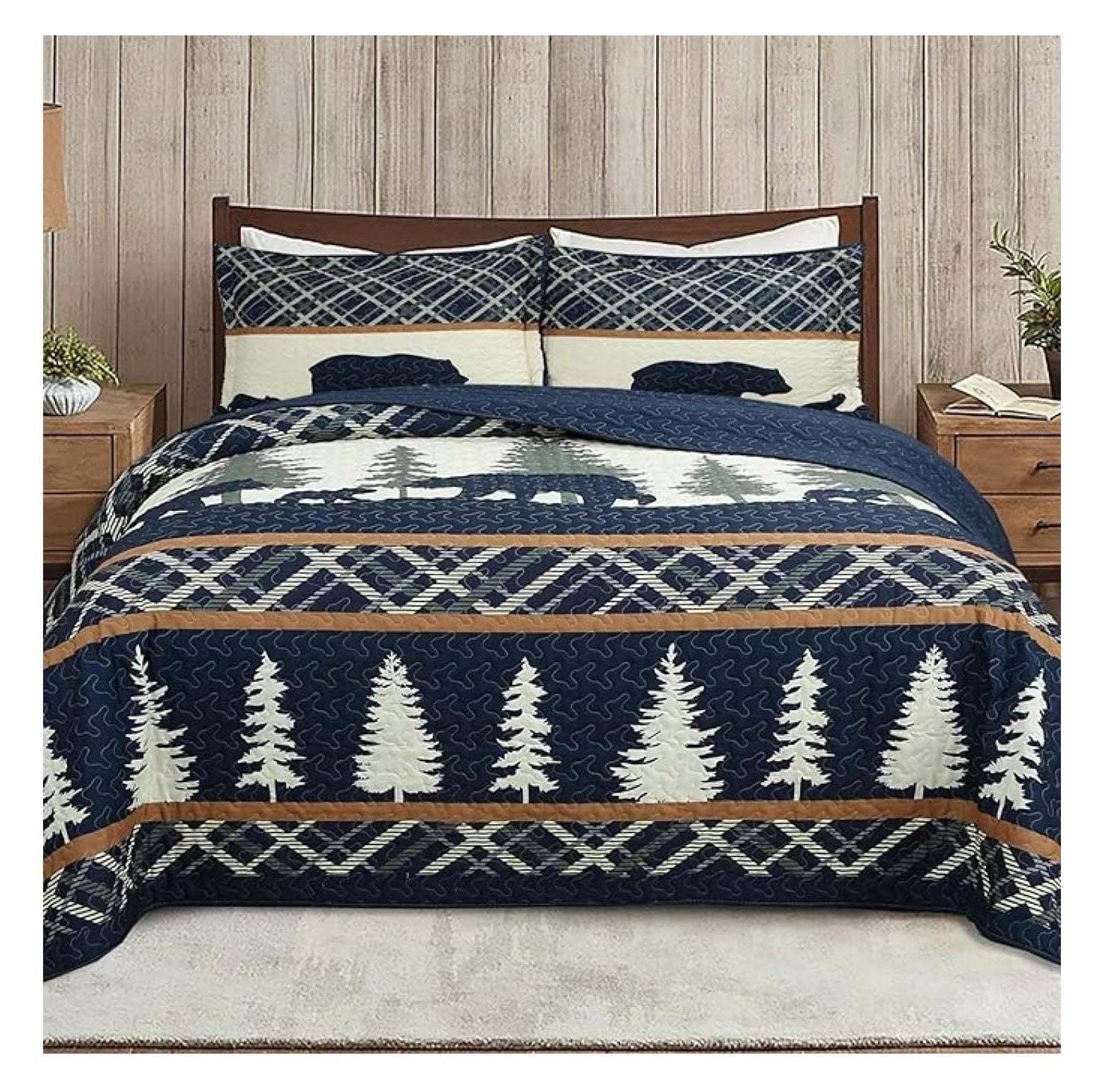 Bear Quilt Set 3 Piece - Rustic Cabin Bedspread Queen Size - Country ...