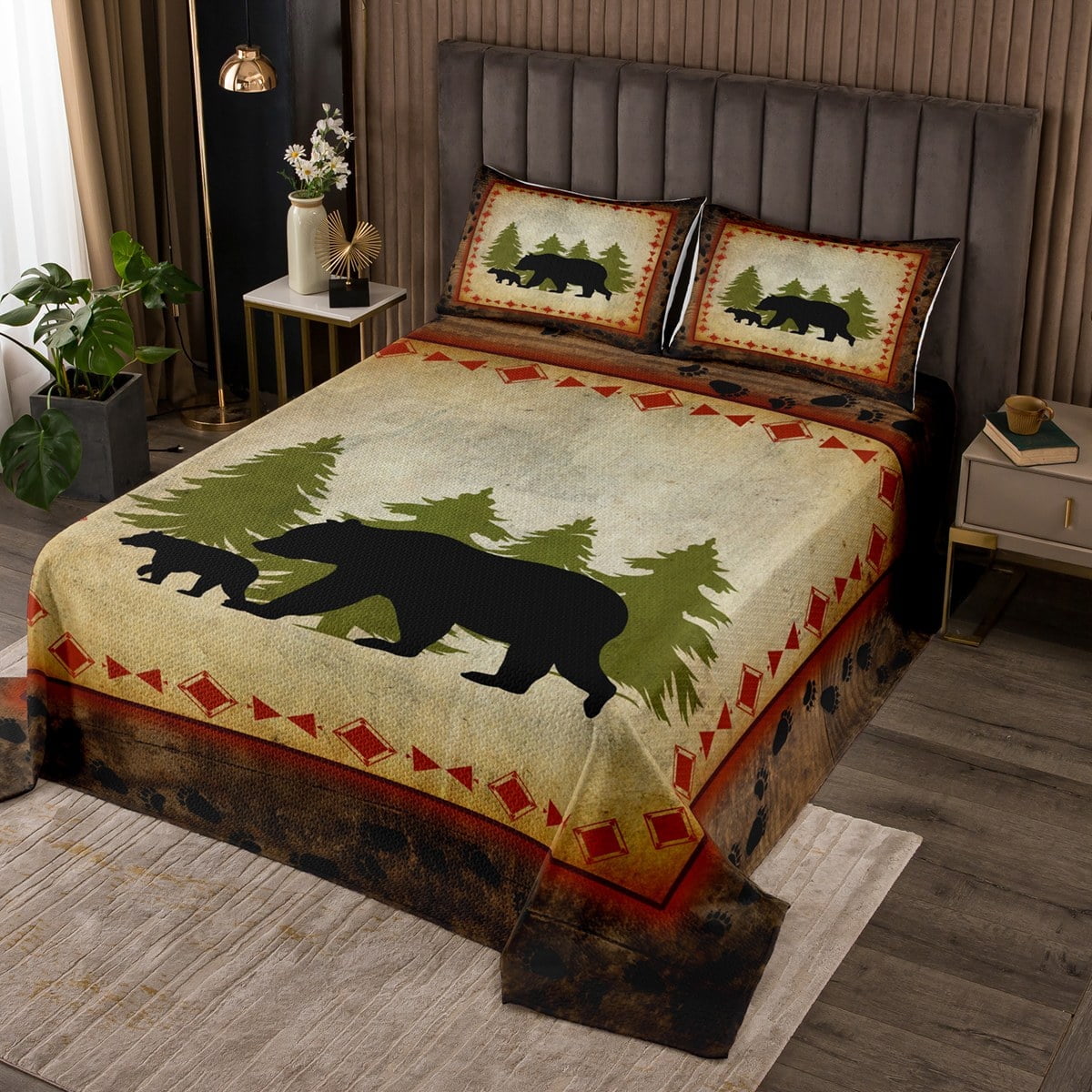 Bear Quilt Set Queen Size Rustic Farmhouse Bear Bedspread Set Wild Bear ...