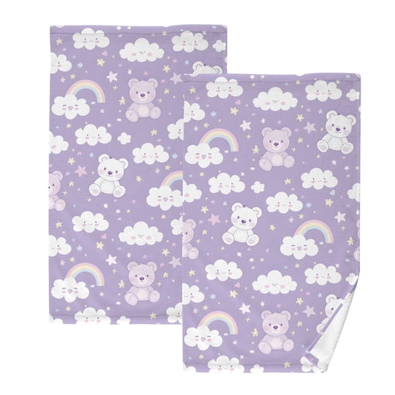 Bear Rainbow Clouds Pattern Cotton Towel Set Face Hand Towels 2 Pack ...