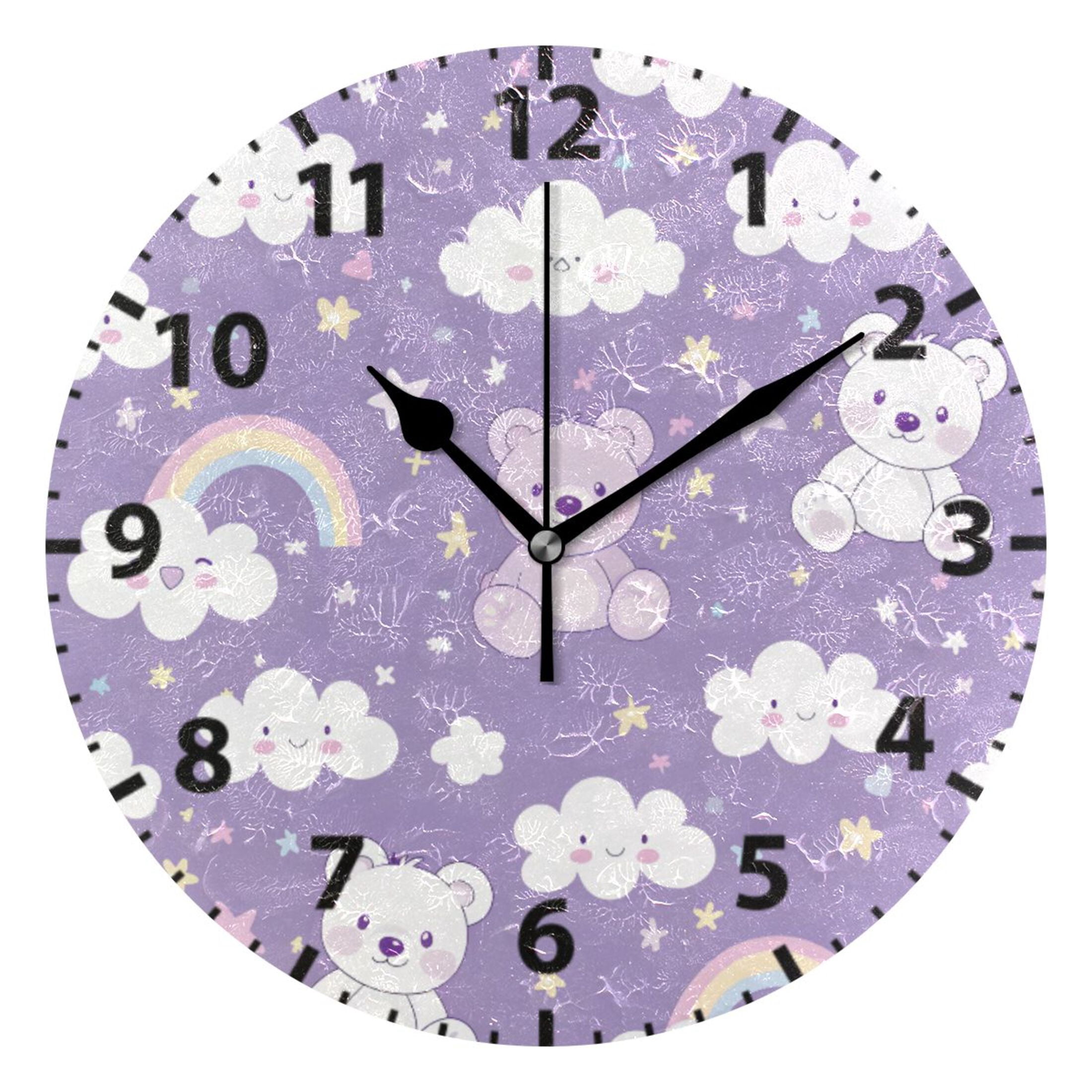 Bear Rainbow Clouds Pattern Wall Clock 10in Round Artistic Oil Painting ...