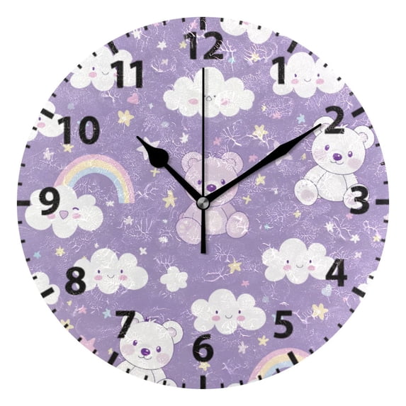 Bear Rainbow Clouds Pattern Wall Clock 10in Round Artistic Oil Painting ...