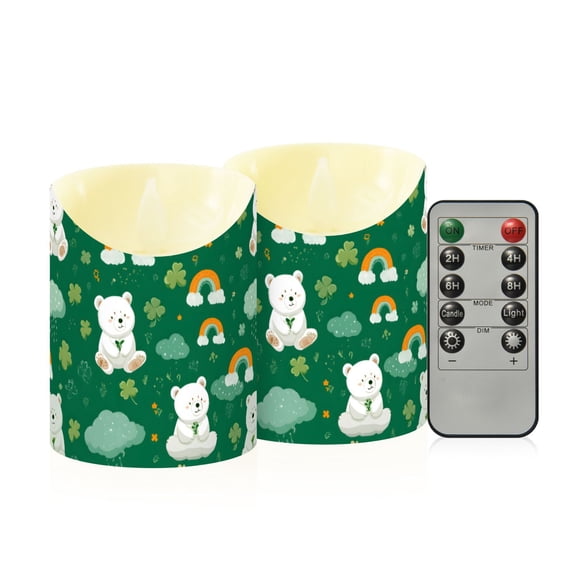 Bear Rainbow Four Leaf Clover Pattern Flameless Candles 2 PCS with ...