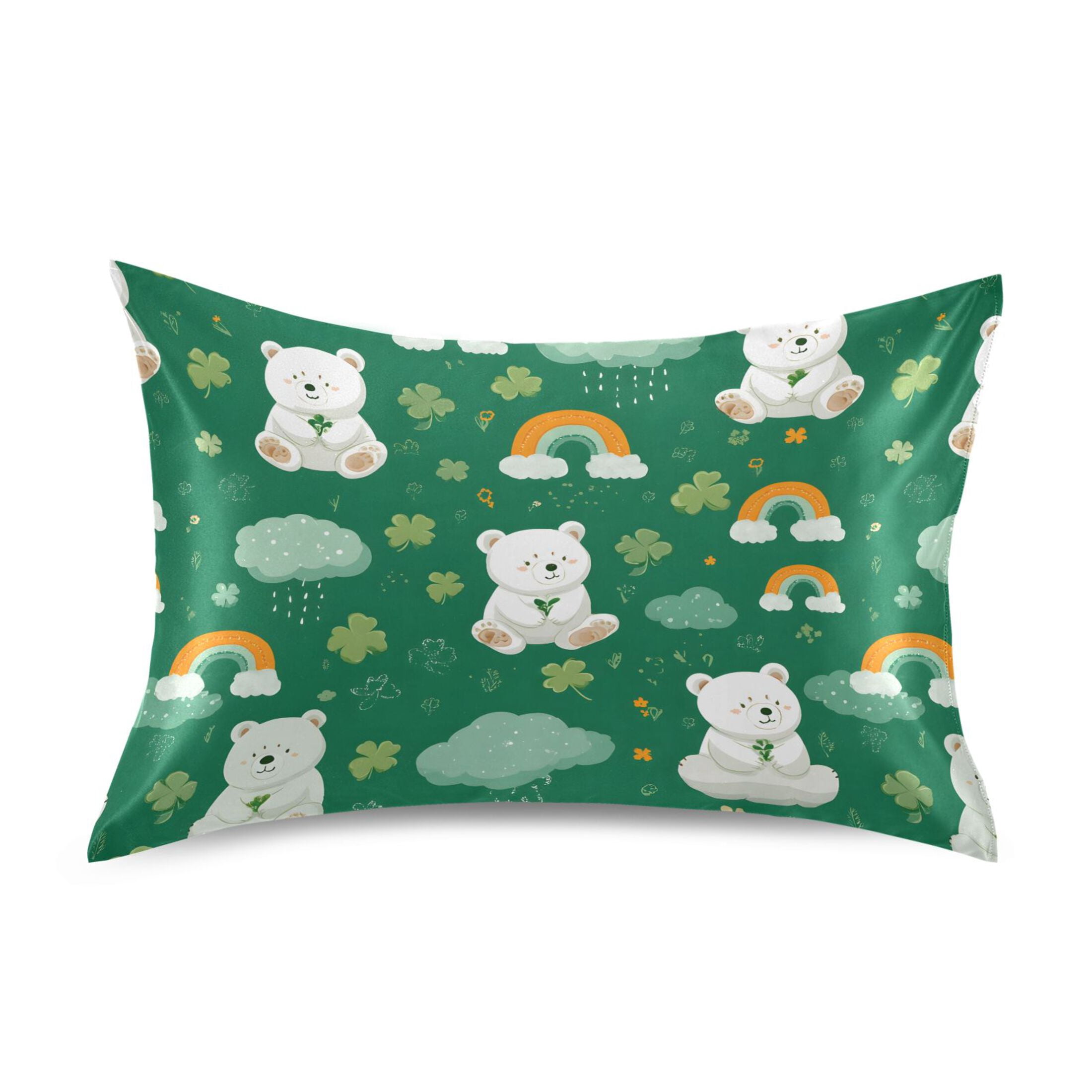 Bear Rainbow Four Leaf Clover Pattern King Size Satin Pillowcase 40 ...
